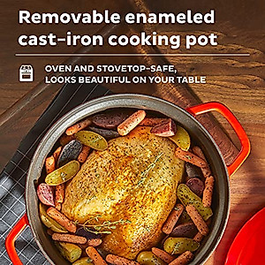 Instant Pot, 6-Quart 1500W Electric Round Dutch Oven, 5-in-1: Braise, Slow Cook, Sear/Sauté, Cooking Pan, Food Warmer, Enameled Cast Iron, Free App With 50 Recipes, Perfect Wedding Gift, Red