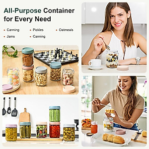 NETANY 3-pack 16oz Glass jars with Airtight Lids, Overnight Oats Containers with Lids, Wide mouth Mason Salad jars, Glass Food Storage Containers for Snacks Yogurt Spice Sugar