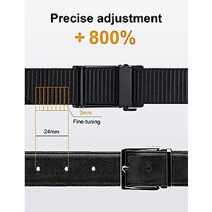 JUKMO Ratchet Belt for Men, Nylon Web Tactical Belt with Automatic Slide Buckle (Black, Medium)