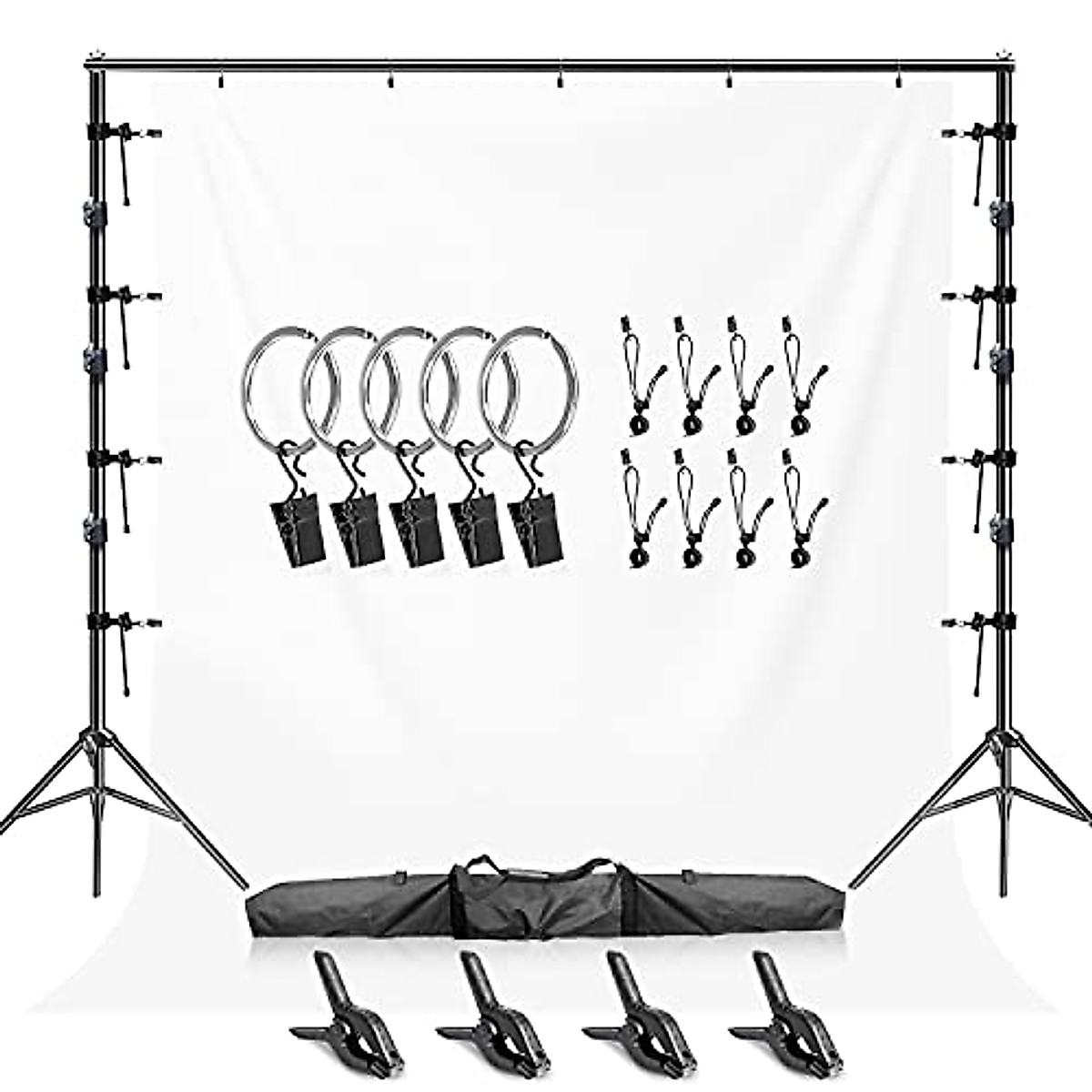 LimoStudio 10 x 9.6 feet Large and Heavy Duty Backdrop Stand with Elastic String Clip, Crossbar Ring Clip, Spring Clamp, Background Support System Kit for Photography, Events, AGG3002