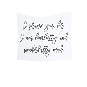 mama bee's Homestead Supply 100% Organic Cotton Muslin "Fearfully & Wonderfully Made” Scripture - Christening, Baptism, Rainbow Baby Blanket, Child of God Swaddle Blanket - Wall Tapestry 47”x47"