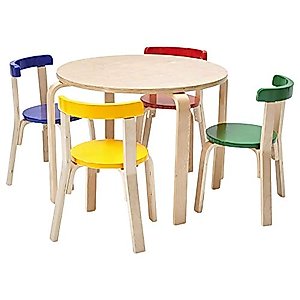 ECR4Kids Bentwood Round Table and Curved Back Chair Set, Kids Furniture, Assorted, 5-Piece