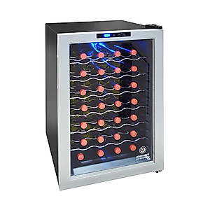 Vinotemp EL-28SILC 28 Bottle Cooler Refrigerator, Freestanding Wine Fridge with Touch Screen Adjustable Temperature Control, Dual-Paned Glass Door and Safety Lock, Metallic