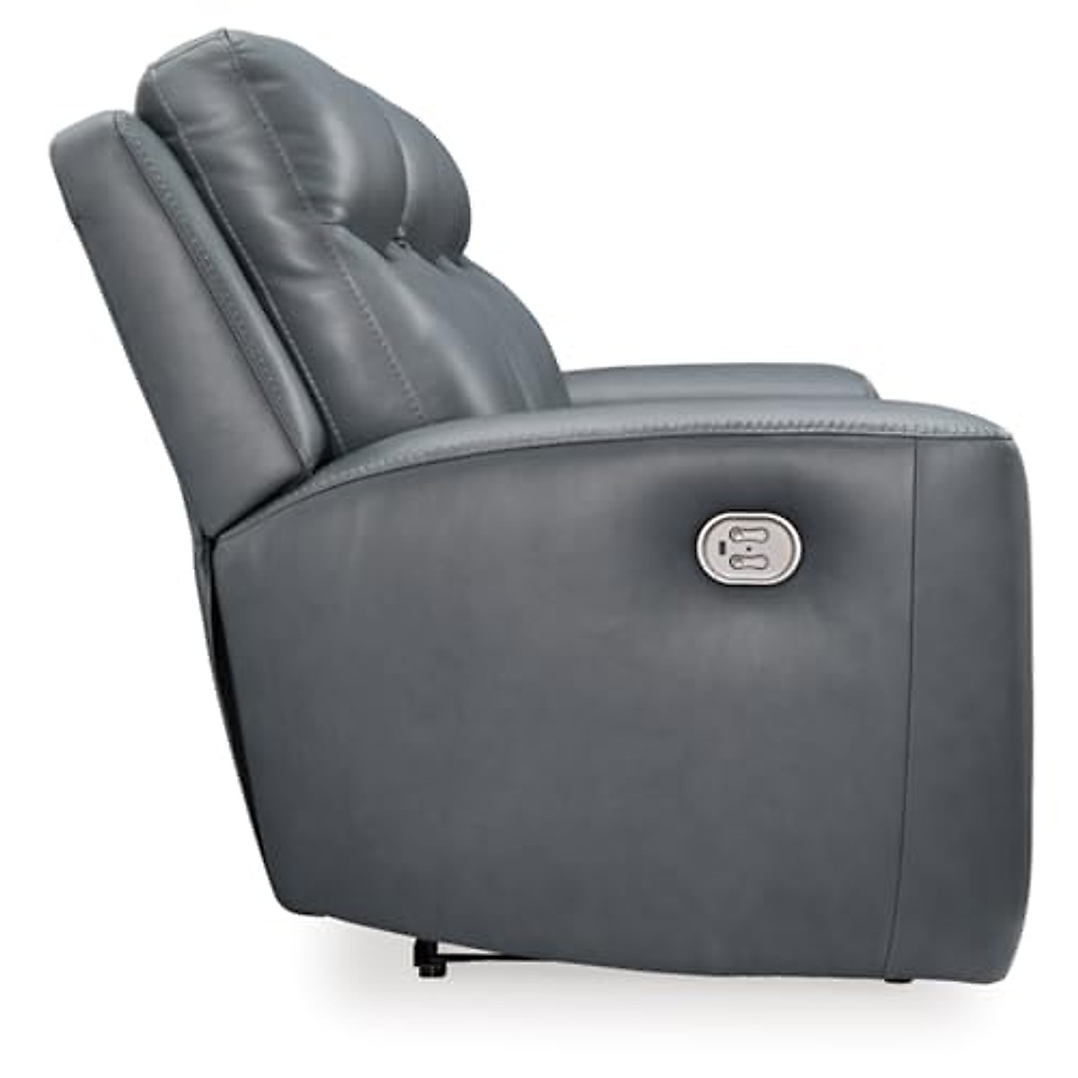 Signature Design by Ashley Mindanao Contemporary Leather Match Upholstered Power Reclining Sofa with Adjustable Headrest and USB Ports, Gray