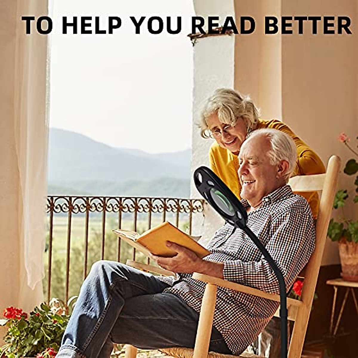 UMPOOL Magnifying Floor Lamp 5X & Bright LED Floor Lamp Hand Free with Adjustable Gooseneck，2-in-1 Magnifier Daylight Work Light for Reading, Repair, Crafts, Sewing etc. (Black)