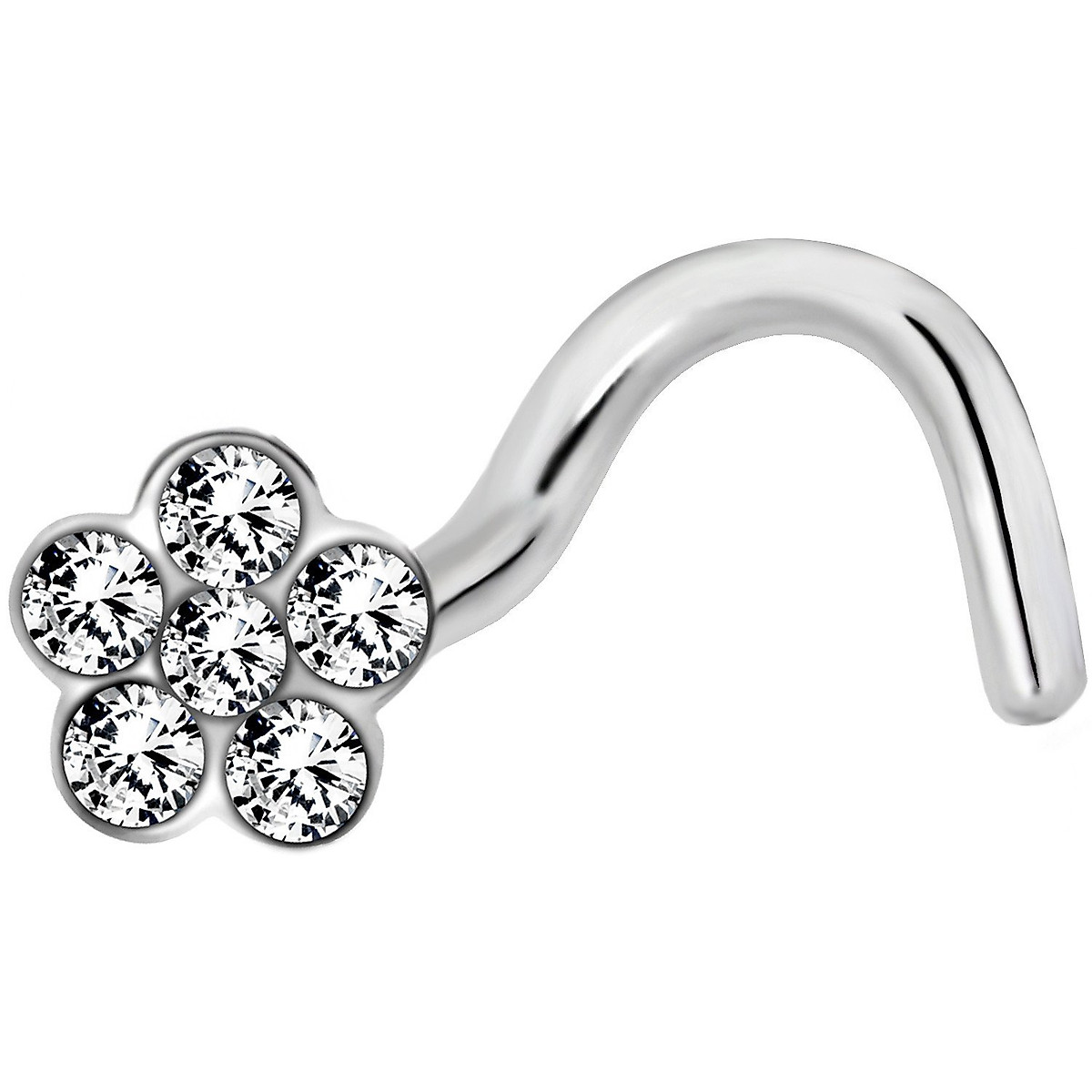 Forbidden Body Jewelry Flower Nose Rings, Flower nose ring, Flower Nose Stud, Nose Rings (18g Clear) Surgical Steel Crystal Flower, Nose Ring With Flower, Top Nose Stud
