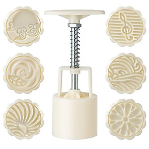 Cookie Stamp Moon Cake Mold Chinese Mid Autumn Festival Cake Press Polvoron Cutter with 50g 6 Stamps DIY Decoration