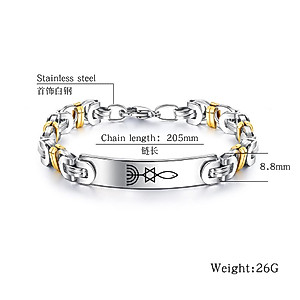 Stainless Steel Messianic Jewish Star of David Menorah Ichthys Christian Faith Symbol Gold Silver Tone Byzantine Chain Bracelet for Protection Israel Jerusalem Jewelry Gifts for Unisex, 8.07 inch
