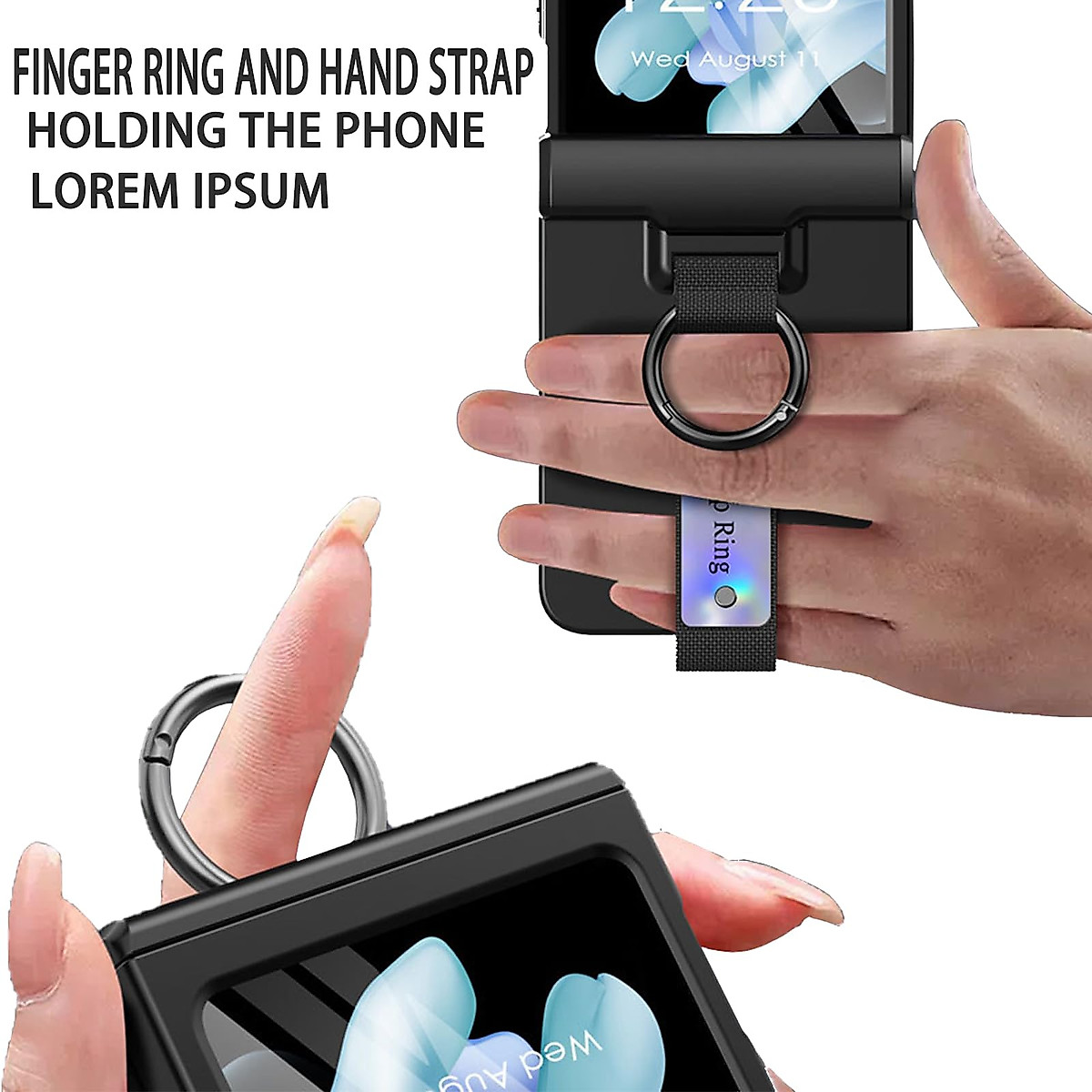 MistWorld for Samsung Galaxy Z Flip 5 Case with Spring Hinge, Hand Strap Finger Ring, Sub Screen Protector Film, Galaxy Z Flip 5 2023 Slim Case for Samsung Z Flip 5 Shockproof Phone Case Cover