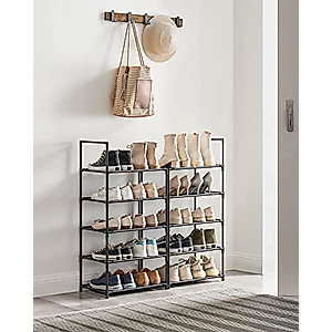 SONGMICS Shoe Rack, 10 Tier Shoe Shelf, Shoe Storage Organizer, Space-Saving, 11 x 17.7 x 68.1 Inches, Metal Frame, Non-Woven Fabric Shelves, for Entryway, Bedroom, Black ULSH010B02