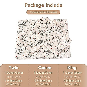 Lekesky Cotton Duvet Cover Queen Size - 100% Washed Cotton Beige Floral Duvet Cover Set for All Season, Soft and Breathable Bedding Set with Zipper Closure & Corner Ties