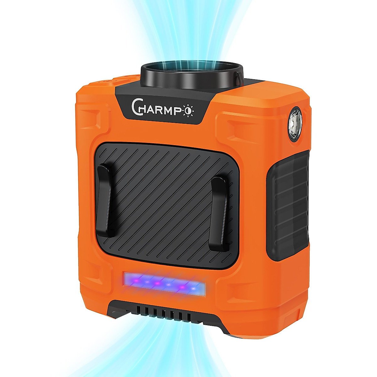 CHARMPㅤ Waist Fan - Portable Neck Fan with 10000mAh Battery, 24-Hour Runtime, LED SOS Light, 3 Speeds, 15500RPM Strong Airflow - Ideal Belt Clip Fan for Jobsite, Farming, Fishing