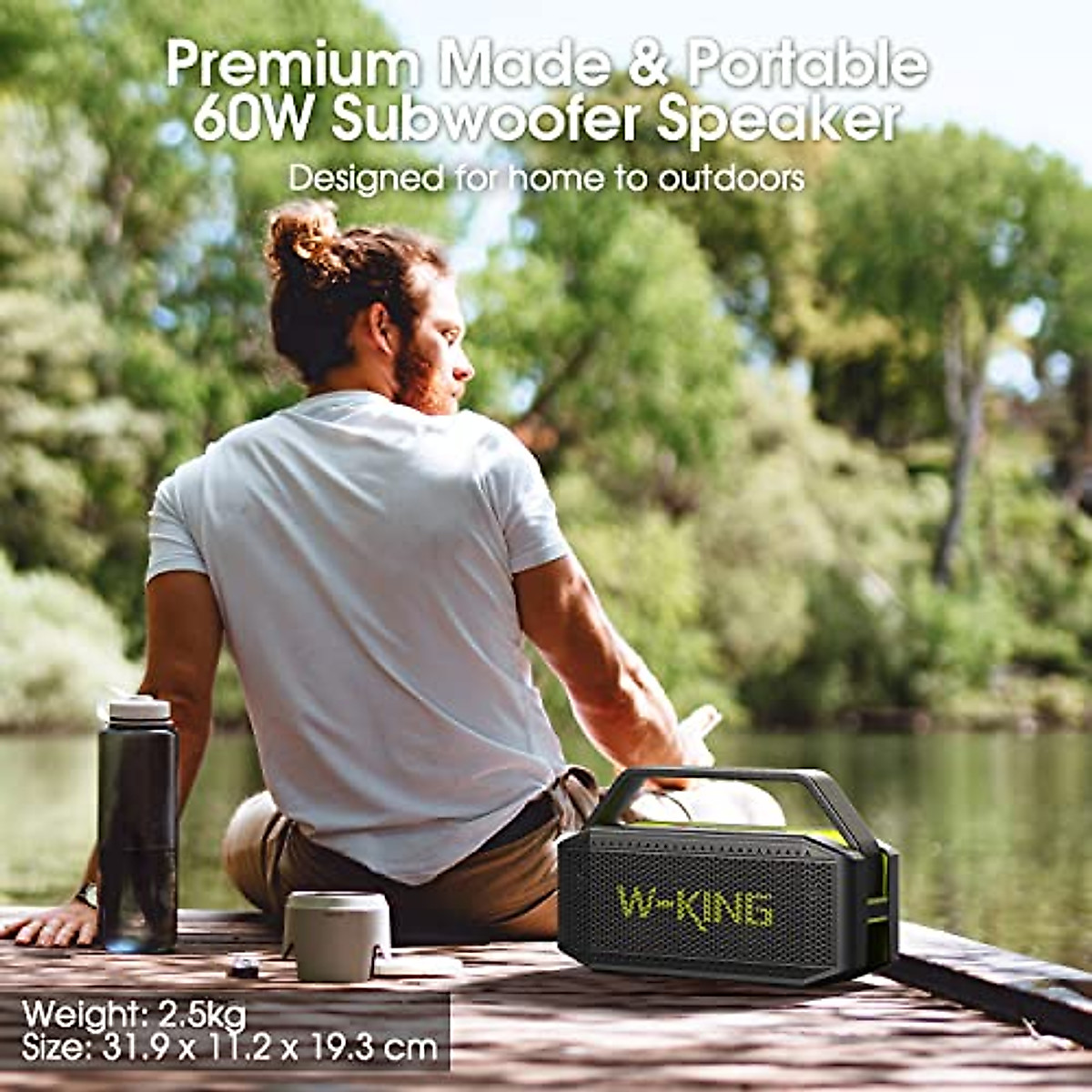 W-KING Portable Bluetooth Speakers, 60W IPX6 Loud Wireless Outdoor Waterproof Speaker with Subwoofer, 40H Playtime, Rich Bass Large Powerful Stereo Speaker with Power Bank, V5.0, TF Card, AUX, NFC, EQ