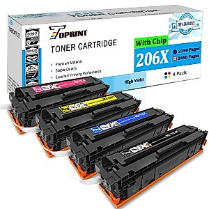 TOPRINT【with Chip 4 Packs 206X Compatible Toner Cartridges W2110X W2111X W2112X W2113X High Yield 3150Pages Black,2450Pages CMY for HP Color Laserjet M255dw M255nw M282nw M283fdw M283fdn M283cdw