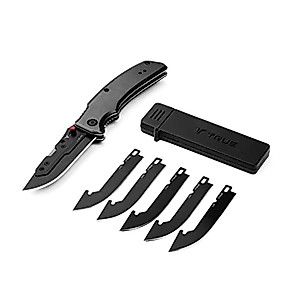 TRUE Swift Edge Replaceable Blade Knife, Compact Utility Knife with Five Replacement Blades, Durable Grip Handle, and Convenient Blade Storage Case, Black