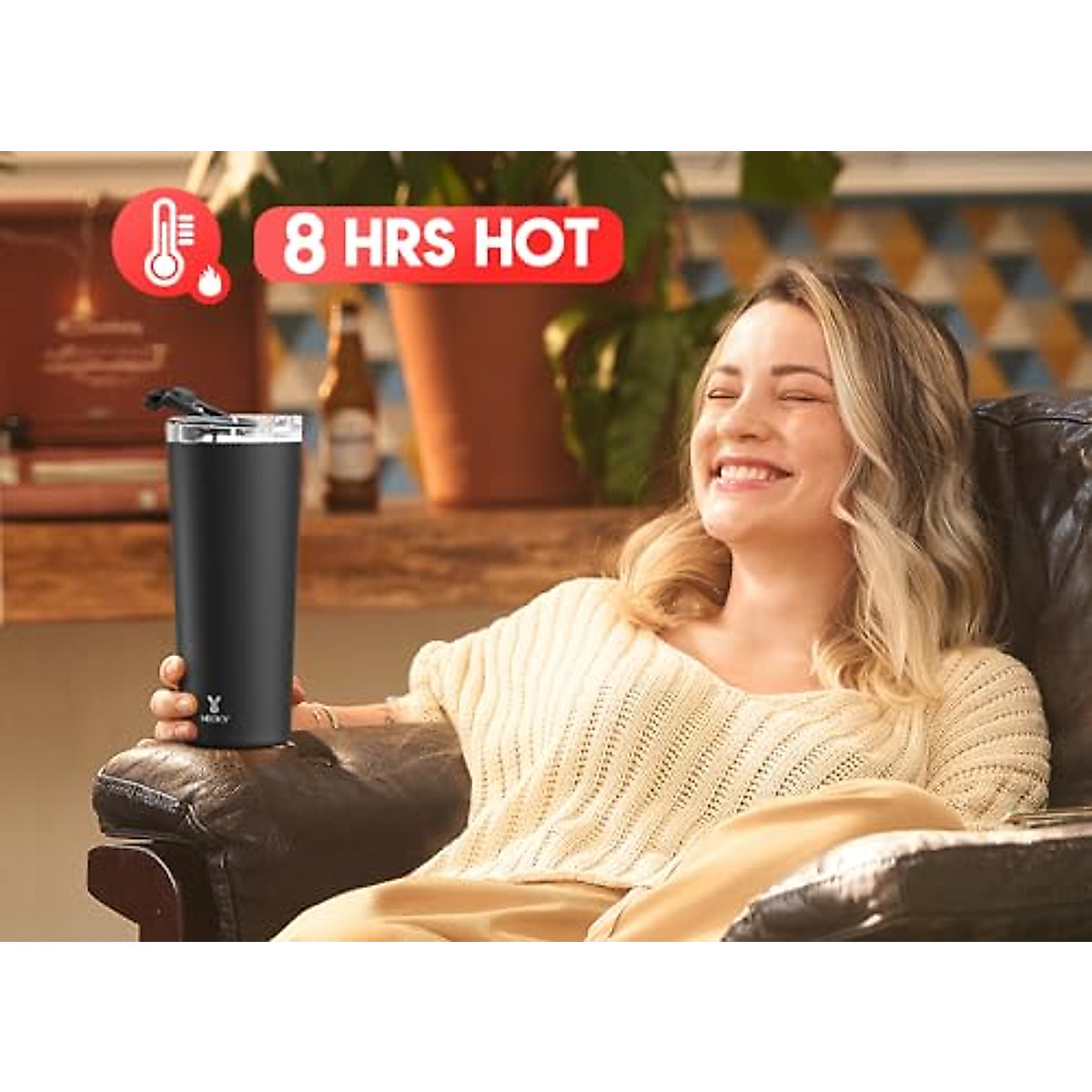 Meoky 24 oz Travel Coffee Mug with Leak-proof Lid, Stainless Steel Insulated Coffee Tumbler, Keeps Hot for 8 Hours or Cold for 24 Hours, Fits in Car Cup Holder (Night)