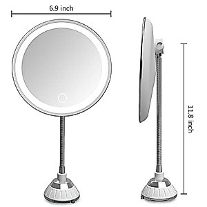 USB 10X Magnifying Mirror with Light Makeup Mirror with Lights LED Lighted Makeup Mirror Vanity Mirror with Lights Flexible Gooseneck Mirror with Lights with Powerful Suction Cup
