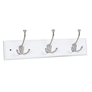 BIRDROCK HOME Tri Hook Coat Rack - 3 Hooks - Wall Mount Hat Rack - White Finish - Satin Nickel Hooks