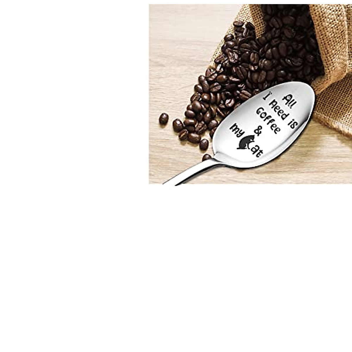 Weefair All I Need Is Coffee And My Cat Engraved Spoon | Cat Lovers Gift For Men Women | Gifts for Teen Girl Boy | Friends | Birthday Christmas Gift For Pet Lover | Pet Owner Gift 7 In Spoon, Silver