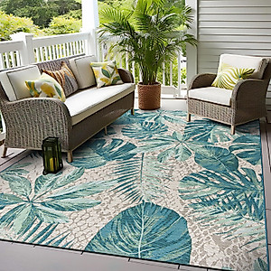 Rugshop Contemporary Tropical Floral Indoor/Outdoor Area Rug 6'6" x 9' Blue
