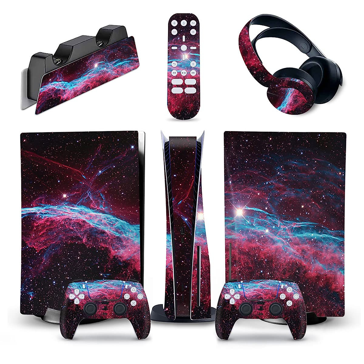 CENSTEEL PS5 Skin for PlayStation 5 Disc Version, Sticker for PS5 Vinyl Decal Cover for Playstation 5 Controller & Charging Station & Headset & Media Remote - Colorful Universe