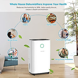 HUMILABS Dehumidifiers for Large Room or Basements, 50 Pint for 4500 Sq.ft Dehumidifier with 135oz Water Tank, Drain Hose and Wheels, Intelligent Humidity Control, Laundry Dry, Auto Defrost, 24H Timer