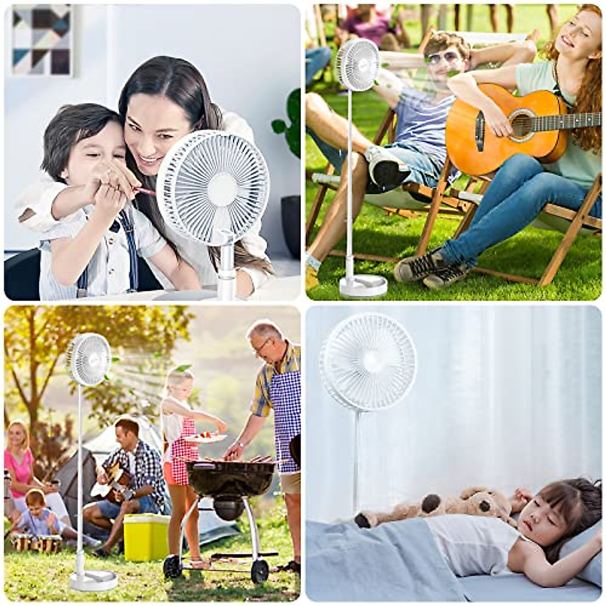 Ledeak Standing Fan with Portable Solar Panel, 8" Telescopic Foldable Desk Fan, Rechargeable Battery Operated Pedestal Fans 3 Speeds Quiet Height Adjustable USB Floor Fan for Bedroom Home Travel