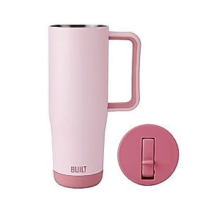 Built 40 oz Cascade Flip Straw Tumbler, Double Wall Insulated Tumbler, Gym & Sport Bottles - Stainless Steel & Straw Lid, Leak-Proof, Soft Bumper Base, Portable BPA-Free (Dusty Rose)