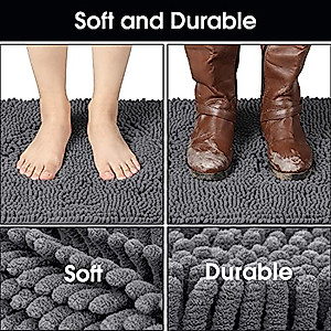 HOMEIDEAS Durable Chenille Water Absorbent Door Mat Indoor, 24x36, Machine Washable Drying Entryway Rug, Soft Dog Mat Rug, for Shoes and Pet Paws, Non-Slip Inside Doormat for Entrance, Mud Room, Grey
