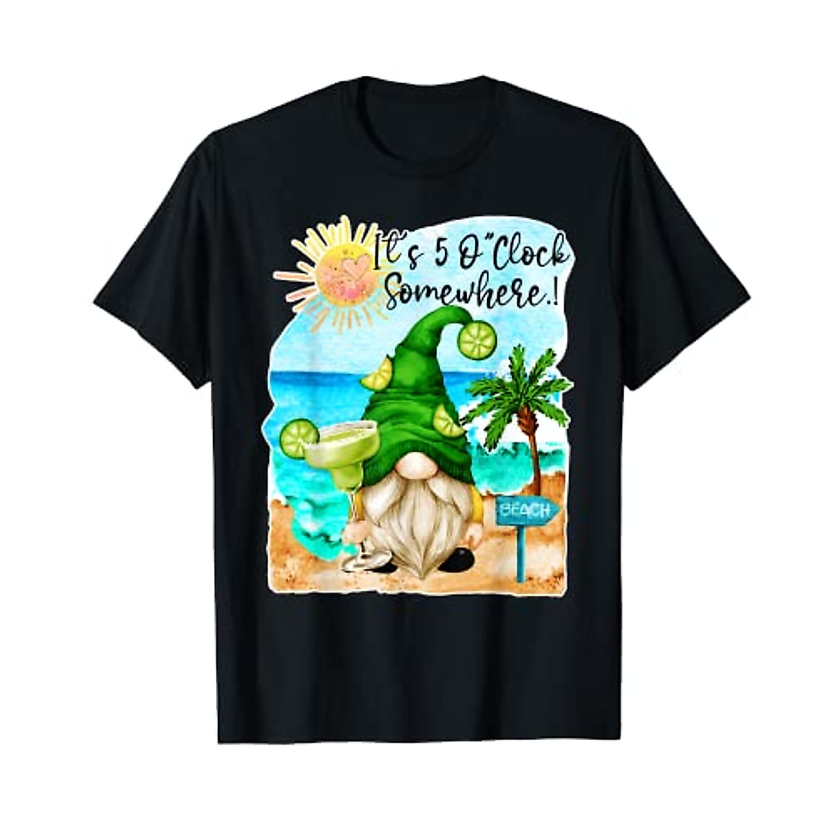 Margarita Gnome It's 5 o'clock somewhere Palm Trees Beach T-Shirt