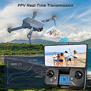 FPV Drone with 2 Camera for Adults, Foldable WIFI RC Quadcopter Remote Control Airplanes Kit with 2 Batteries,Advanced Brushless Motors, Long Range Video Transmission, 3D Flip, Auto Return Home,APP Control (Gray)