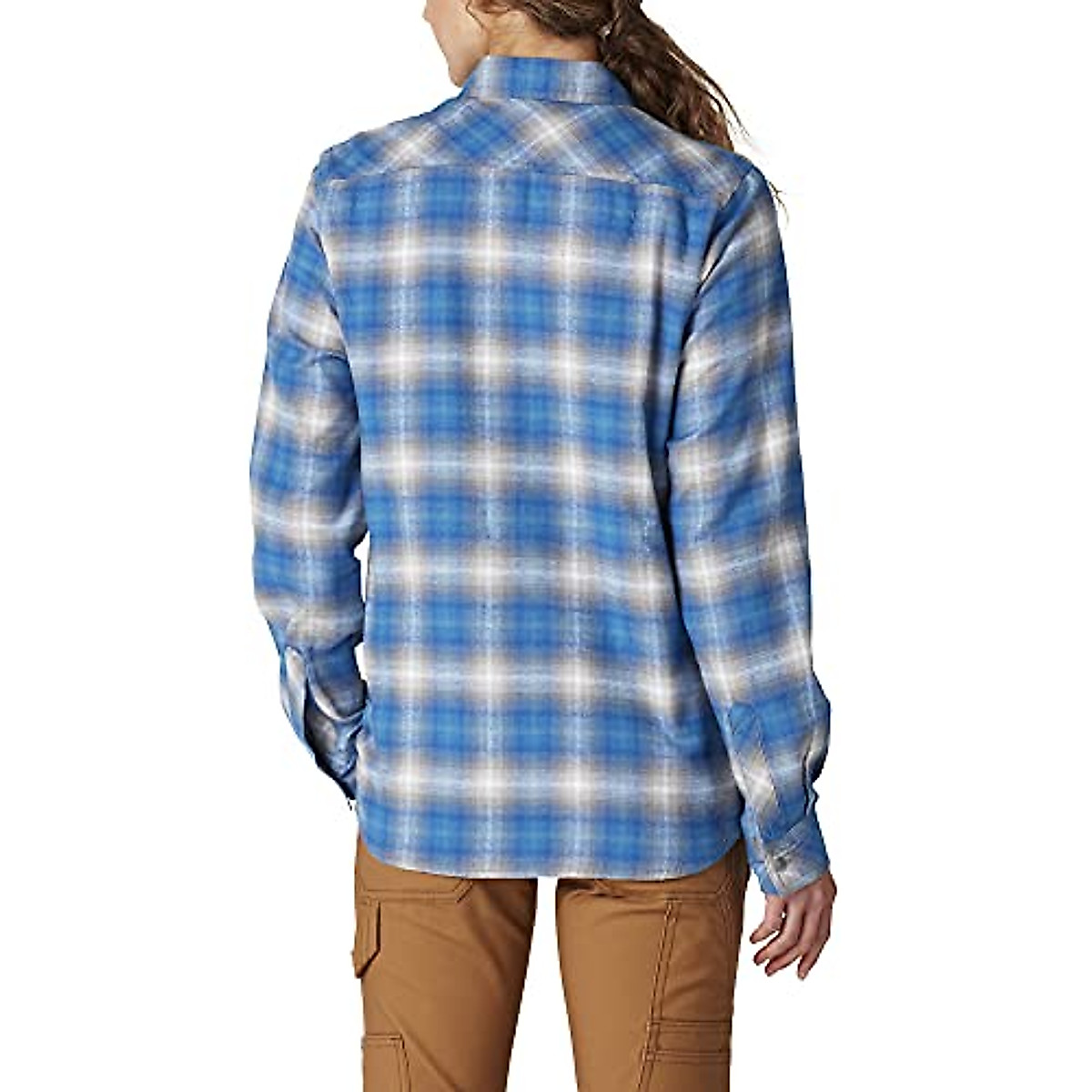 Dickies Women's Long Sleeve Flannel Shirt, Ombre Blue Grey Plaid, Medium