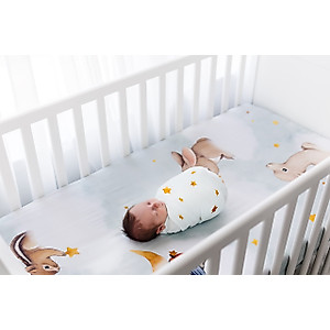 Rookie Humans 100% Cotton Sateen Fitted Crib Sheet: Goodnight Wonderland. Modern Nursery, Use as a Photo Background for Your Baby Pictures. Standard Crib Size (52 x 28 inches)