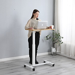 Furist Overbed Table,Bed Desk,Hospital Bedside Table,Pneumatic Mobile Laptop Computer Standing Desk Cart with Tray(Natural 31" D x 17" W x 43" H)