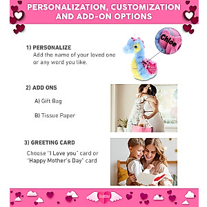 DolliBu Happy Mother's Day Super Soft Plush Blue Seahorse Doll Figure - Cute Stuffed Animal with Pink Heart Message for Best Mommy, Grandma, Wife, Daughter - 8.5" Inches