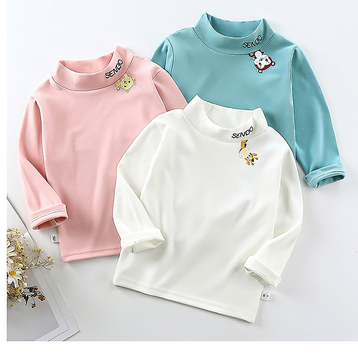 Boys Girls Thermal T-Shirt Half Collar Underwear 2-Pack Basic Soft Tops Unisex Warm Undershirts Tees Black+White 9-10Years