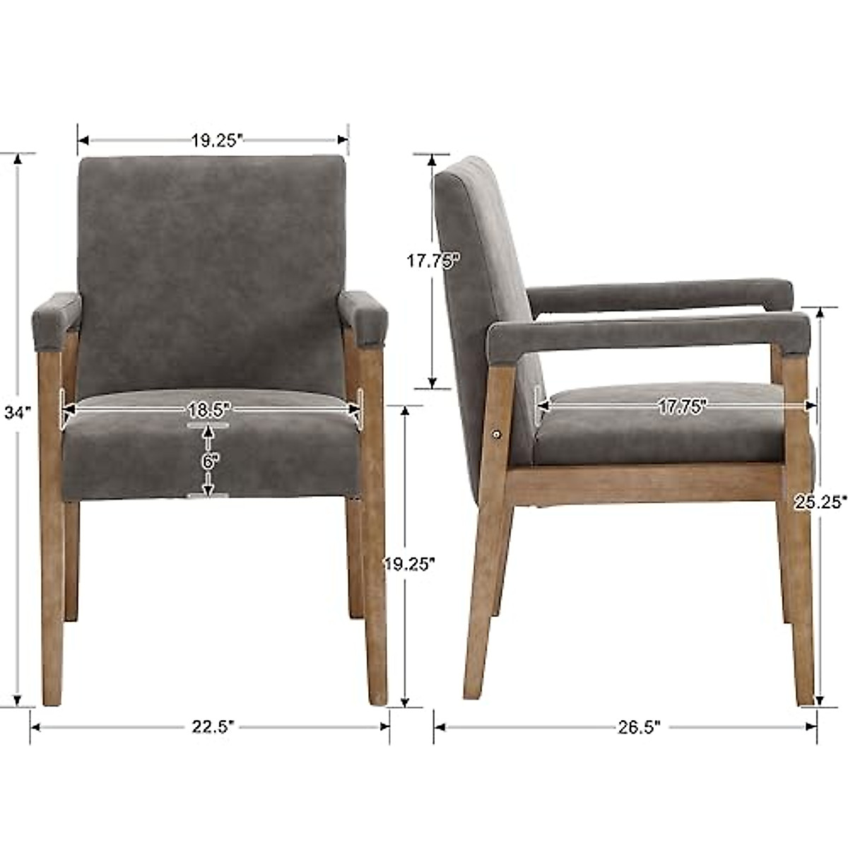 Kmax Modern Dining Chairs Faux Leather Kitchen Arm Chairs Upholstered Accent Chairs Set of 2 with Wooden Legs for Dining Room, Living Room, Bedroom, Grey