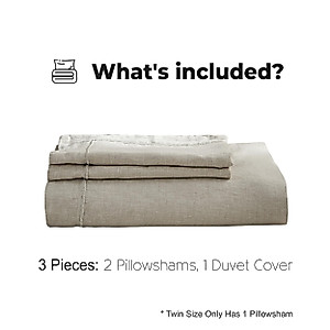 Simple&Opulence 100% Washed Linen Duvet Cover with Embroidered, 3 Pieces Soft Farmhouse Comforter Set with Button Closure,1 Duvet Cover and 2 Pillowshams (California King,Natural Linen)