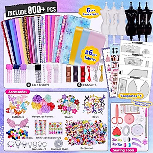 ONE TO FOUR 800+Pcs - Fashion Designer Kit for Girls with 6 Mannequins - Arts and Crafts Kit- Sewing Kit for Kid Ages 8-12 -Girls Gift Age 6 7 8 9 10 11 12-Gifts for Teen Girls