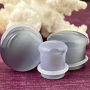 Mystic Metals Body Jewelry Pair of Grey Cat Eye Single Flare Plugs (STN-744) (5/8" (16mm))