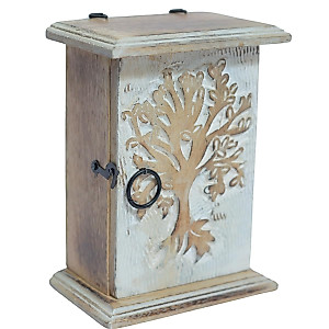 AKRITSANS Tree of Life Wooden Key Holder for Wall | White Washed Key Box Key Cabinet, Key Hooks Wall Mounted Key Hanger | Decorative Wood Key Rack with for Home Office Entryway Mudroom Hallway Bedroom