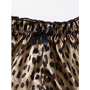 SOLY HUX Women's Sexy 2 Piece Lingerie Set Lace Cami and Silk Satin Leopard Print Pajama Set Comfy Sleepwear Khaki and Black M