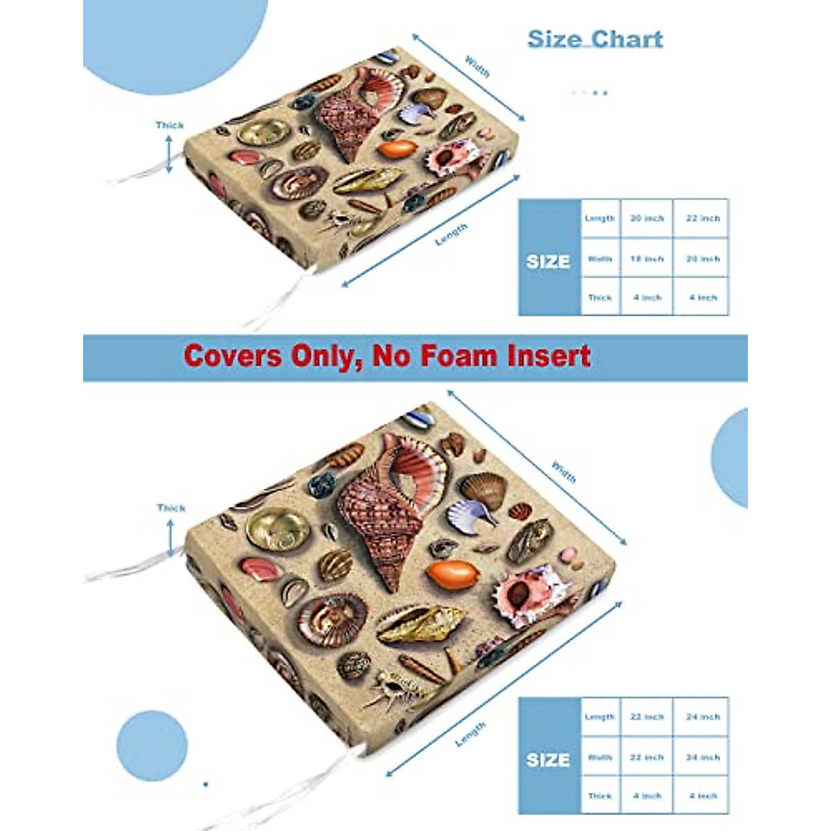 Summer Beach Outdoor Cushion Covers Waterproof Sofa Seat Cover, Retro Nautical Coastal Couch Shell Washable Patio Furniture Protector Couch Cushion Replacement for Chair 20"x18"x4", 2 Pack