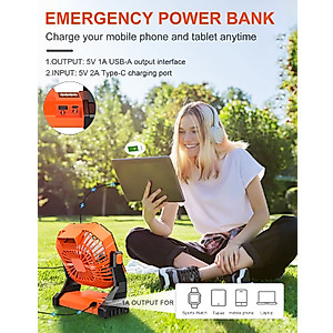 Camping Fan for Tent, 15000mAh Rechargeable Battery Operated Fan, Portable Tent Fan for Camping with Light, Hook, Timer, 270° Rotation, Outdoor USB Fan for Picnic BBQ Fishing Travel Hurricane Jobsite