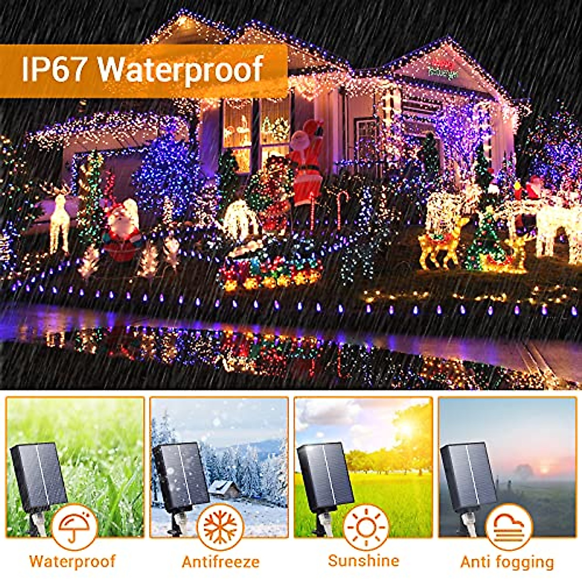 ICRGB Solar Rope Lights Outdoor, 66FT 200 LED Christmas Lights Outdoor Waterproof 8 Modes Garden Backyard Solar Lights Decorative for Patio Porch Tree Christmas Wedding Halloween Pool…