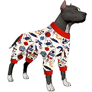LovinPet Big Dog Pajamas - Space Snow Prints, Lightweight Pullover Large Puppy Pajamas, Full Coverage Dog Pjs, Large Dog Onesie,White L