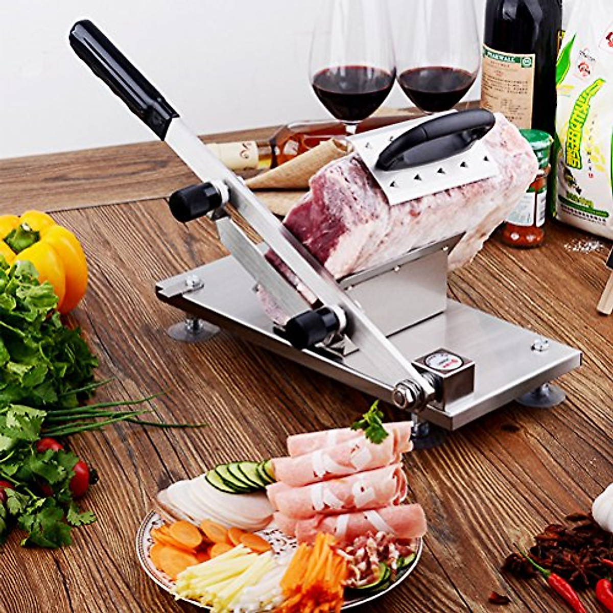 Manual Frozen Meat Slicer Stainless Steel Cutter Machine for Home Kitchen Use Commercial Beef Mutton Roll Cutting Slicers for Hot Pot Lover (Metal Silver)