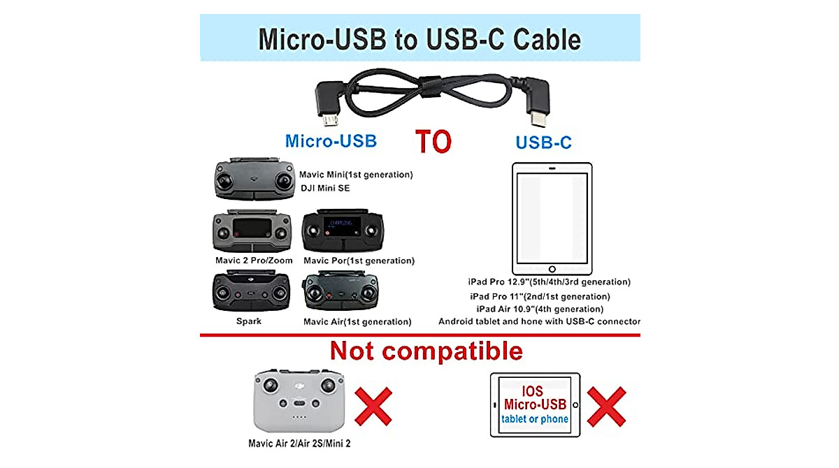 Hanatora 11.4-Inch USB-C Remote Controller Cable for DJI Drones