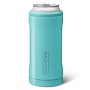 BrüMate Hopsulator Slim Can Cooler Insulated for 12oz Slim Cans | Skinny Can Coozie Insulated Stainless Steel Drink Holder for Hard Seltzer, Beer, Soda, and Energy Drinks (Aqua)