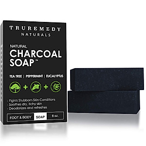 Natural Activated Charcoal Soap Bar (2-Pack) - Hand, Foot & Body Soap - Tea Tree, Peppermint & Charcoal Soap - Vegan, Cruelty Free - Made In USA - 8 Oz